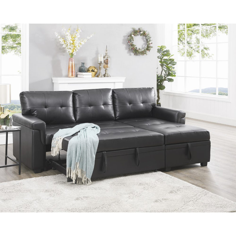 Ebern Designs Rahjan L Shaped Reversible Sectional Sofa Couch Bed Sleeper Couch with Storage Couch Air Leather Reviews Wayfair